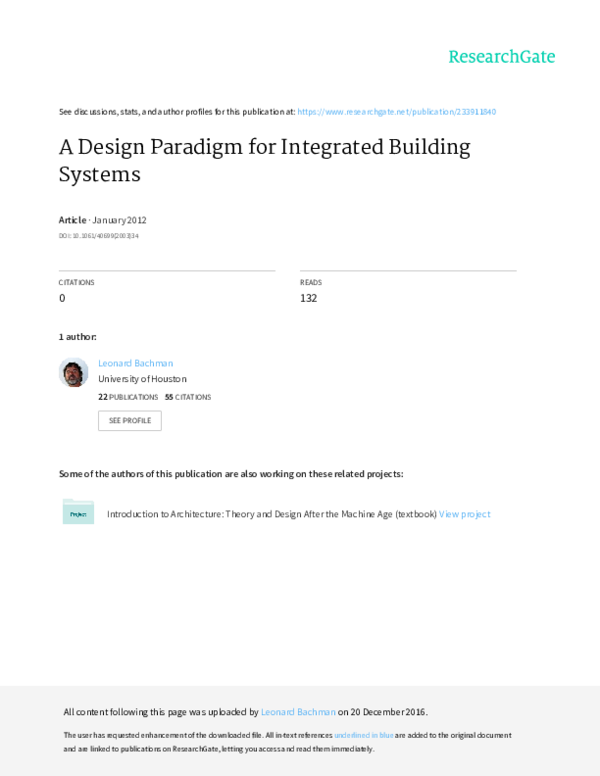 (PDF) A Design Paradigm for Integrated Building Systems