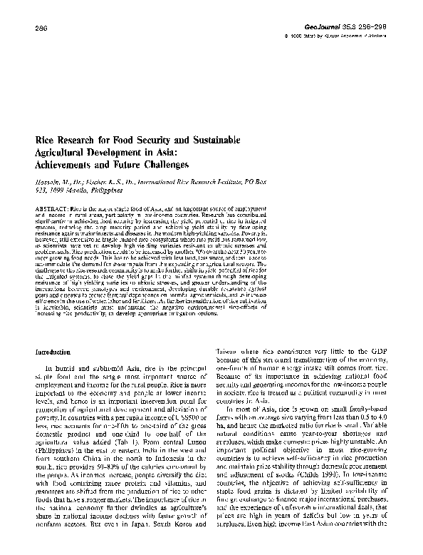(PDF) Rice research for food security and sustainable agricultural ...