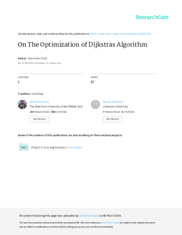 (PDF) On the Optimization of Dijkstra's Algorithm