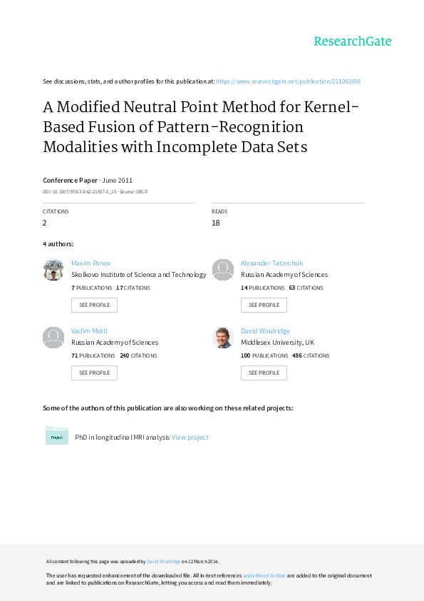 (PDF) A modified neutral point method for kernel-based fusion of pattern-recognition modalities ...