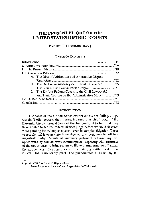 (PDF) THE PRESENT PLIGHT OF THE UNITED STATES DISTRICT COURTS | Patrick ...