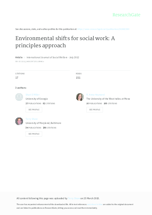 (PDF) Environmental shifts for social work: A principles approach