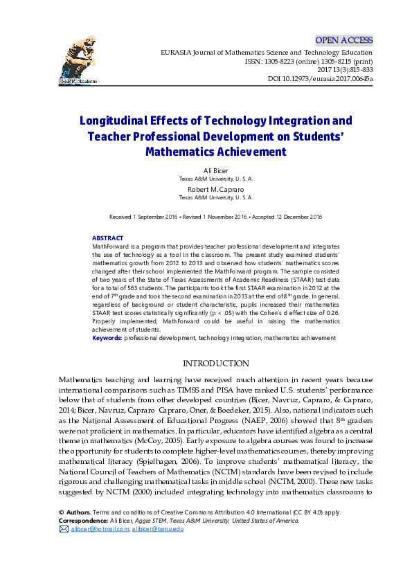 (PDF) Longitudinal Effects of Technology Integration and Teacher ...