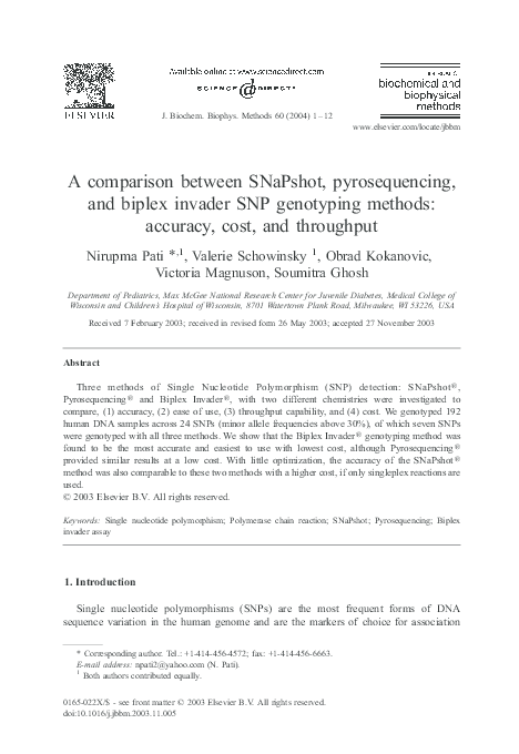 (PDF) A comparison between SNaPshot, pyrosequencing, and biplex invader ...