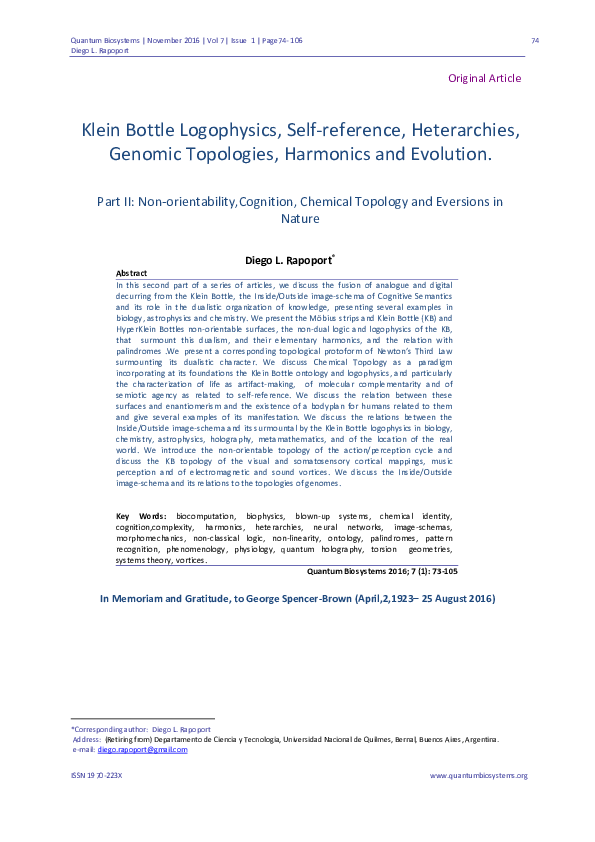 (PDF) Klein Bottle Logophysics, Self-reference, Heterarchies, Genomic ...