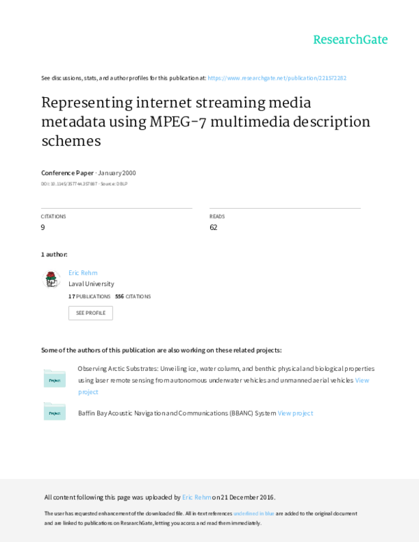 (PDF) Representing internet streaming media metadata using MPEG-7 multimedia description schemes