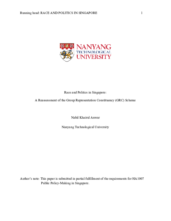 (PDF) Race and Politics in Singapore: A Reassessment of the Group ...