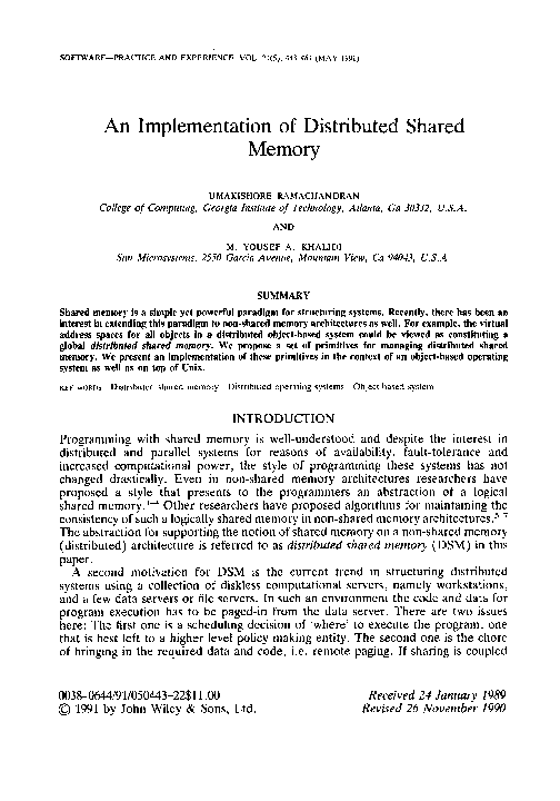 Pdf An Implementation Of Distributed Shared Memory