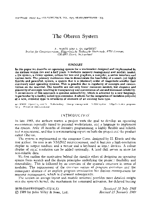 (PDF) The oberon system