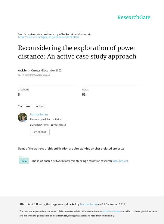 (PDF) Reconsidering the exploration of power distance: an active case ...
