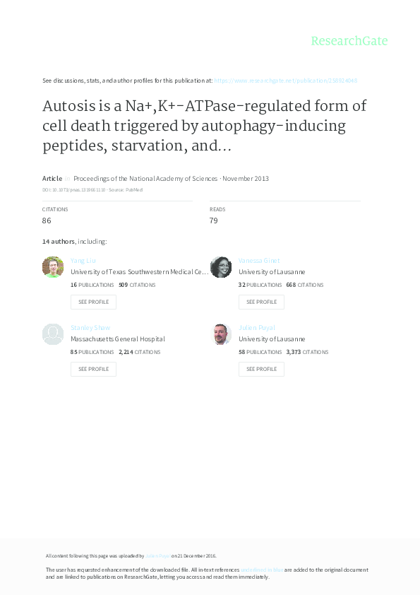 (PDF) Autosis is a Na+,K+-ATPase-regulated form of cell death triggered ...