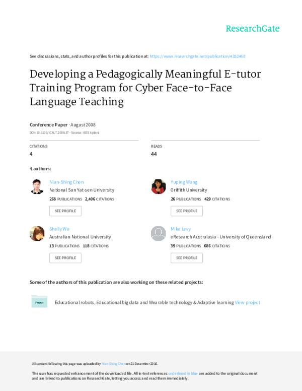 (PDF) Developing a Pedagogically Meaningful E-tutor Training Program ...
