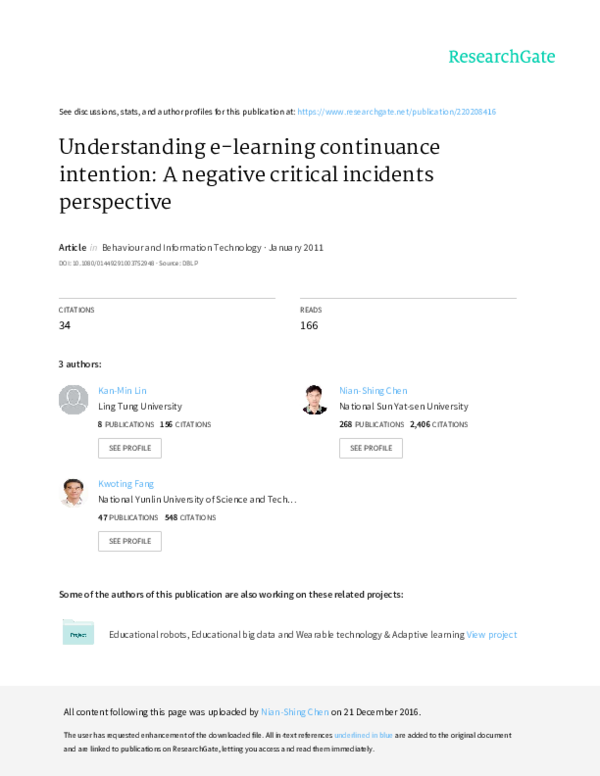 (PDF) Understanding e-learning continuance intention: a negative critical incidents perspective