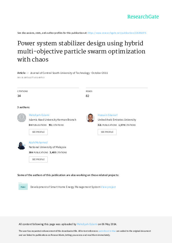 (PDF) Power system stabilizer design using hybrid multi-objective particle swarm optimization ...