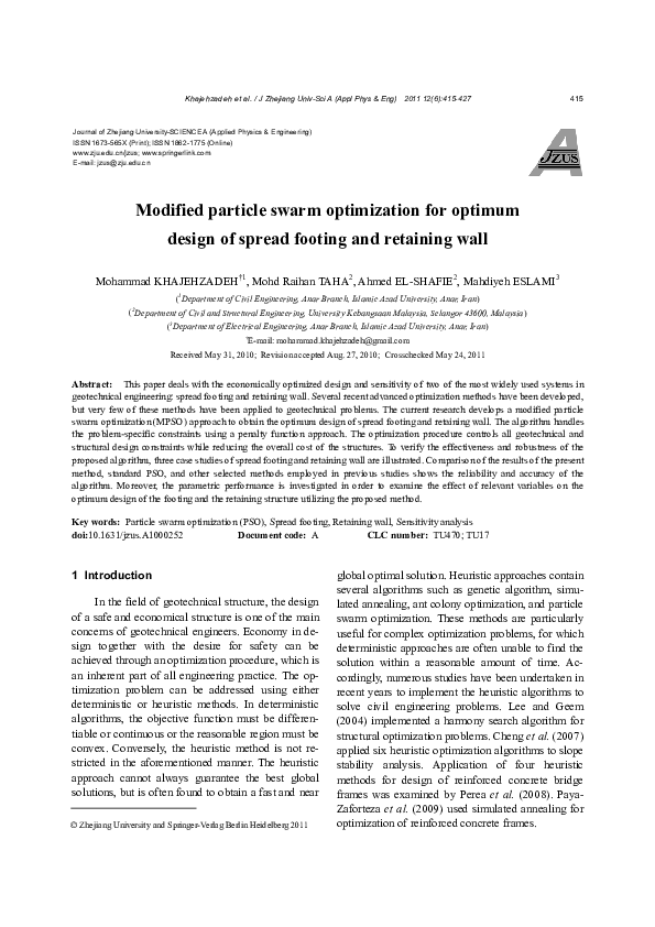 (PDF) Modified particle swarm optimization for optimum design of retaining wall