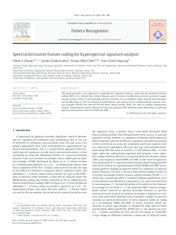 (PDF) Spectral derivative feature coding for hyperspectral signature analysis
