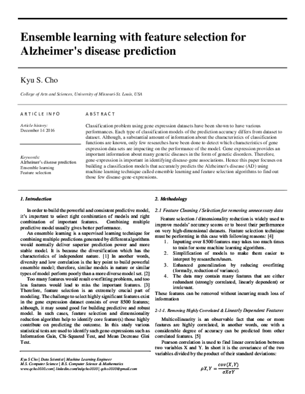 (PDF) Ensemble learning with feature selection for Alzheimer's disease ...