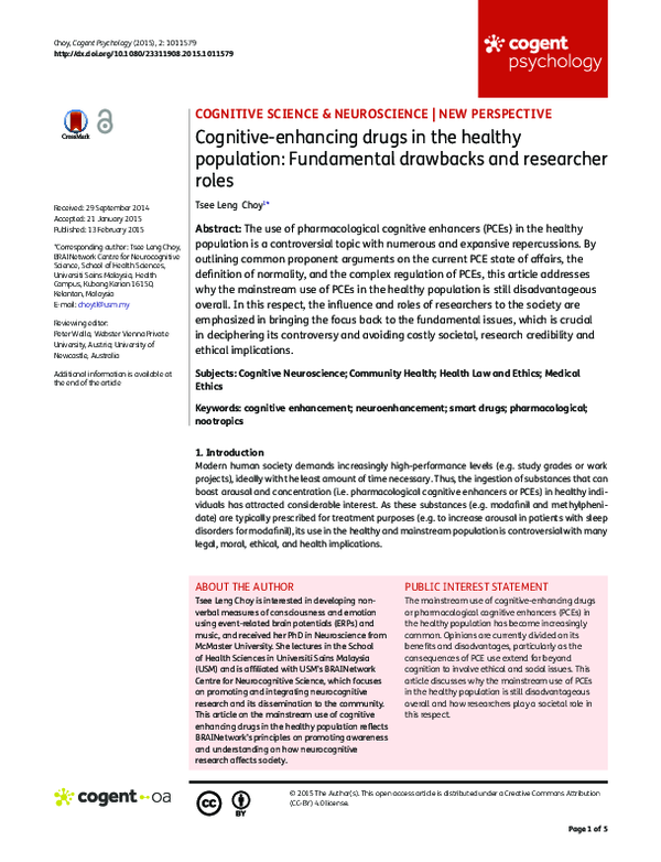 (PDF) Cognitive-enhancing drugs in the healthy population: Fundamental ...
