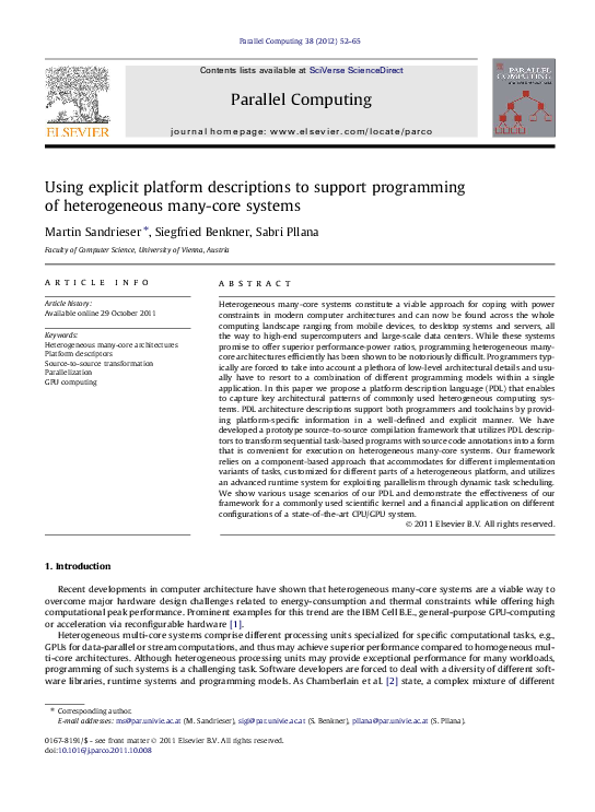 (PDF) Using explicit platform descriptions to support programming of heterogeneous many-core systems