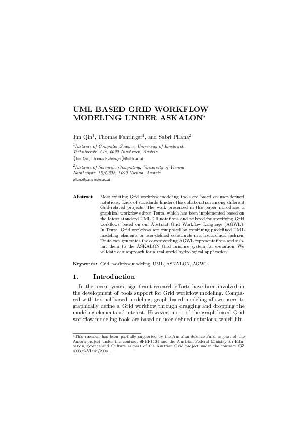 Pdf Uml Based Grid Workflow Modeling Under Askalon