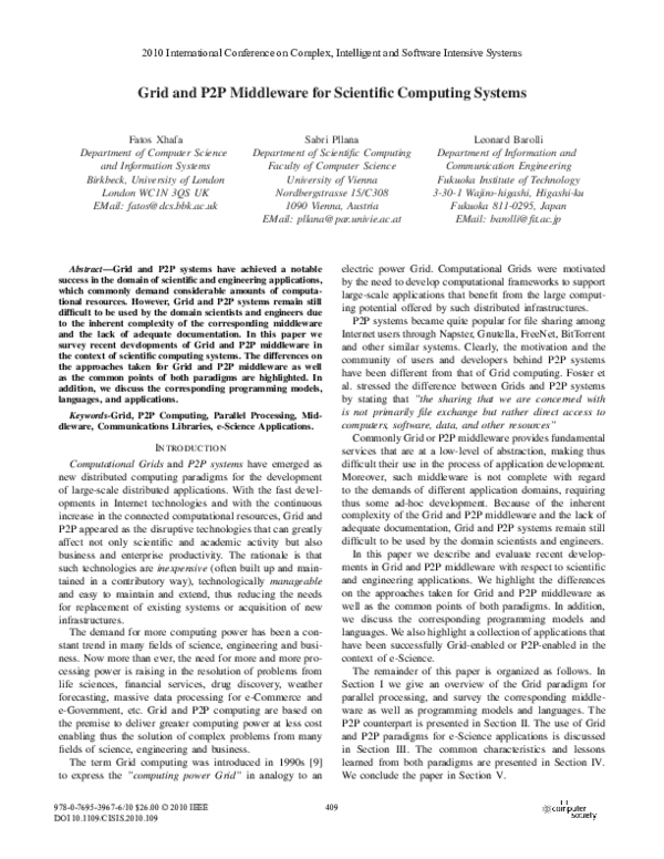 (PDF) Grid and P2P Middleware for Scientific Computing Systems