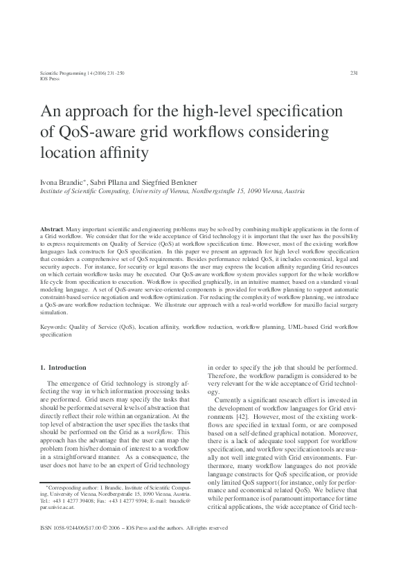 (PDF) An Approach for the High-Level Specification of QoS-Aware Grid Workflows Considering ...