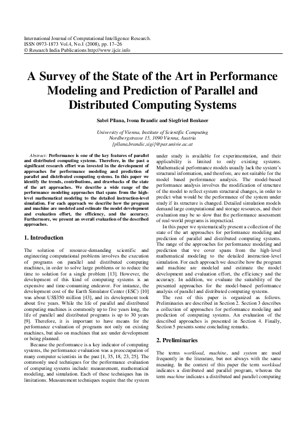 (PDF) A Survey of the State of the Art in Performance Modelingand Prediction of Parallel and ...