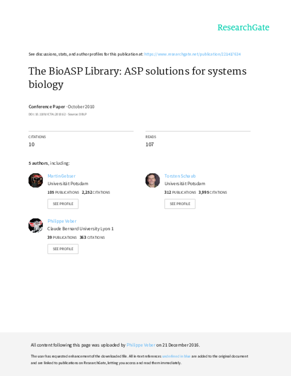 (PDF) The BioASP Library: ASP solutions for systems biology