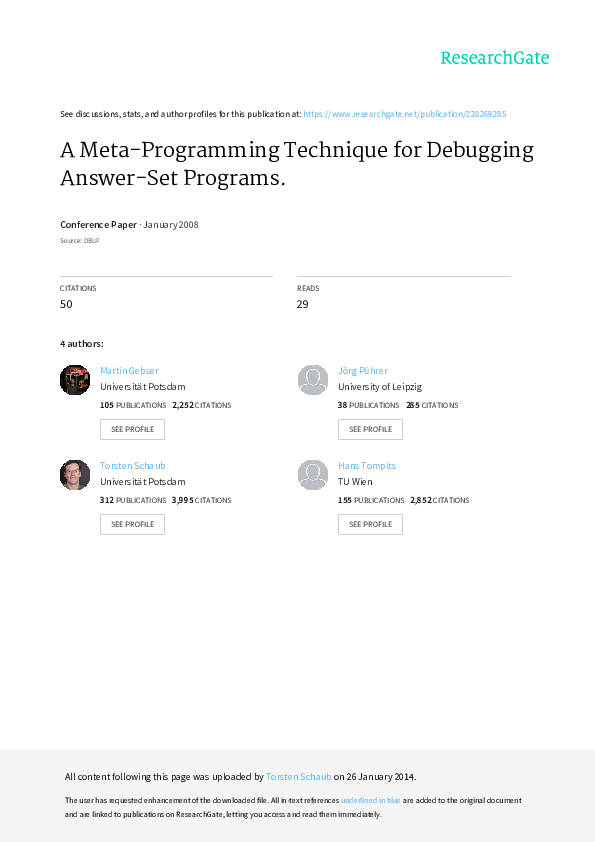 (PDF) A meta-programming technique for debugging answer-set programs