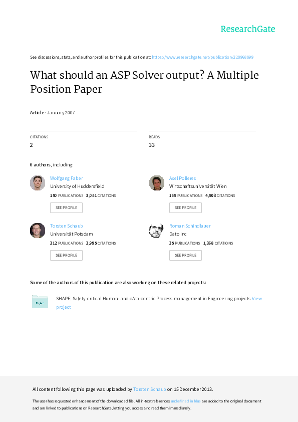 (PDF) What should an ASP Solver output? A Multiple Position Paper
