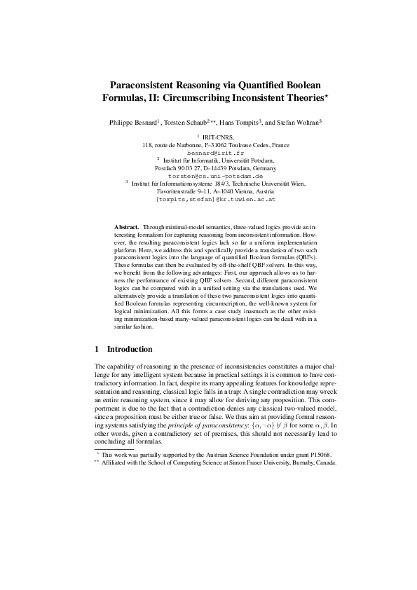 Pdf Paraconsistent Reasoning Via Quantified Boolean Formulas I