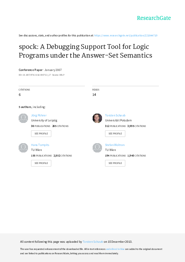 (PDF) spock: A Debugging Support Tool for Logic Programs under the Answer-Set Semantics ...