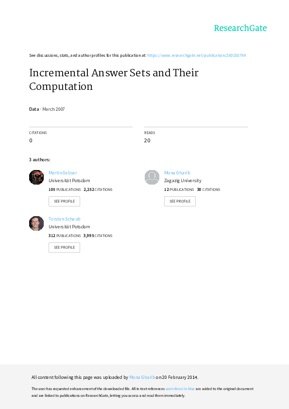 (PDF) Incremental Answer Sets and Their Computation