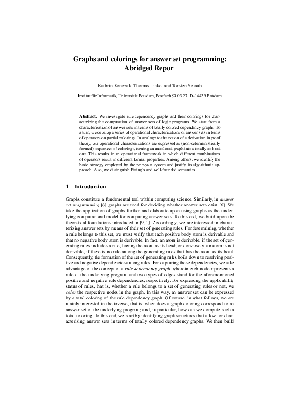 (PDF) Graphs and colorings for answer set programming with preferences ...