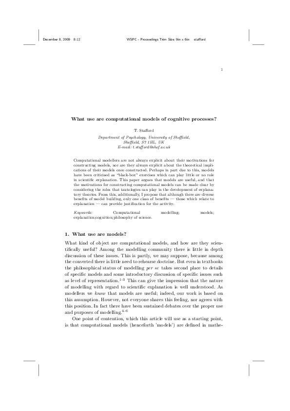 (PDF) What Use Are Computational Models of Cognitive Processes?