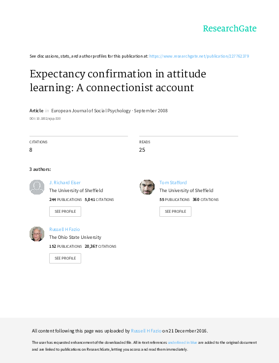 (PDF) Expectancy confirmation in attitude learning: A connectionist account