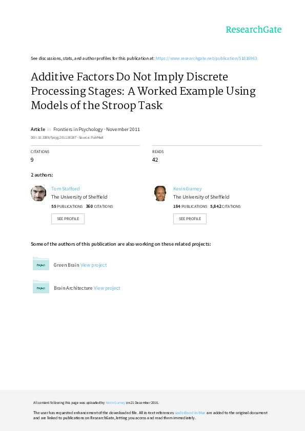(PDF) Additive Factors Do Not Imply Discrete Processing Stages: A ...