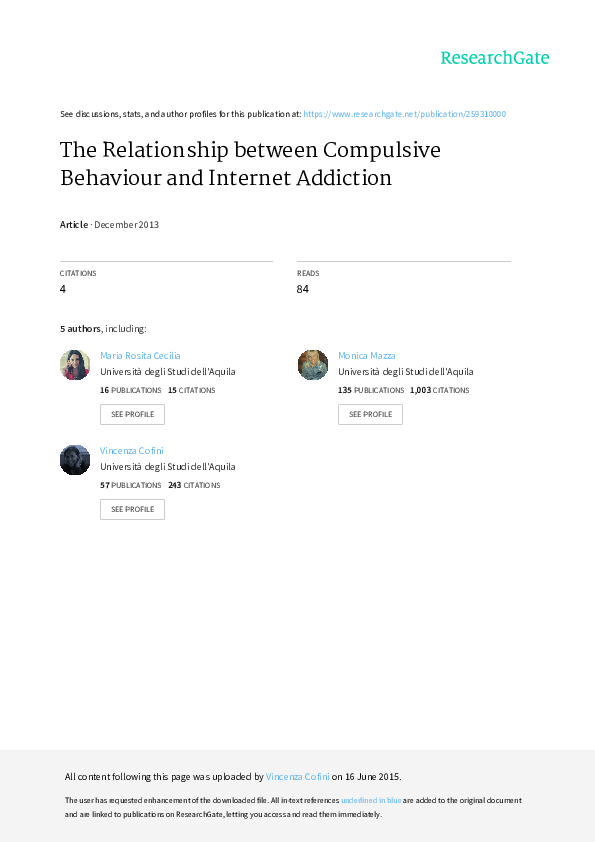 (PDF) The Relationship between Compulsive Behaviour and Internet Addiction