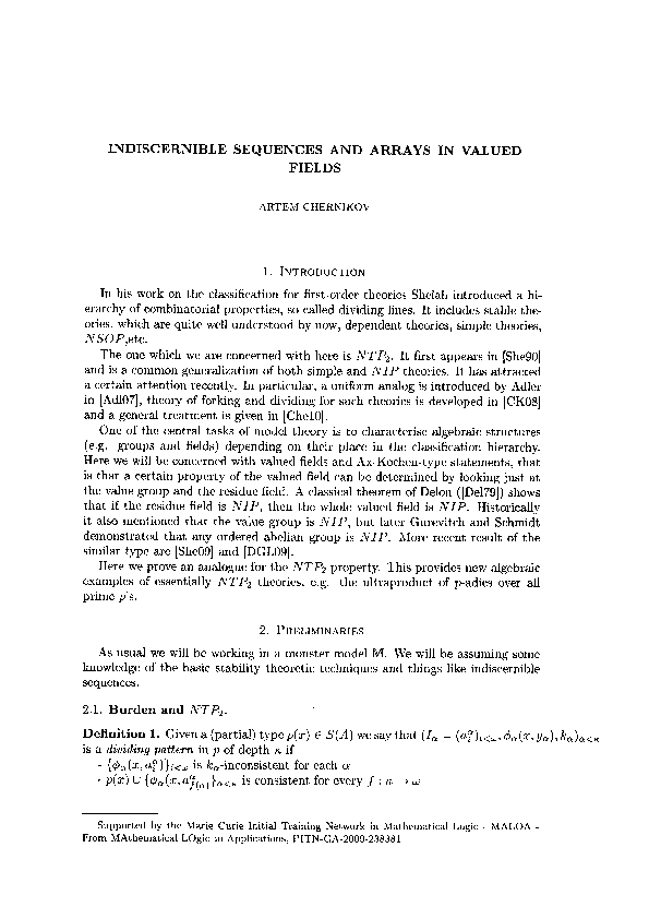 (PDF) Indiscernible sequences and arrays in valued fields