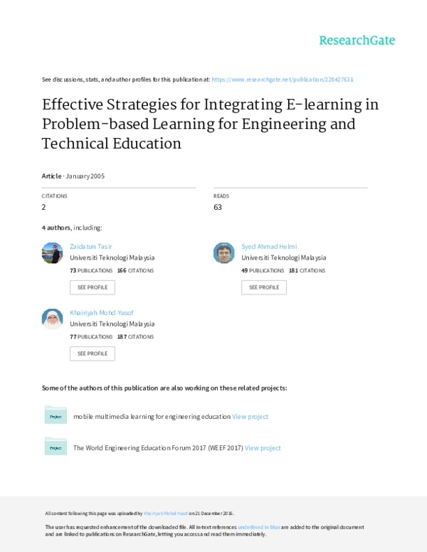 (PDF) Effective Strategies for Integrating E-learning in Problem-based ...