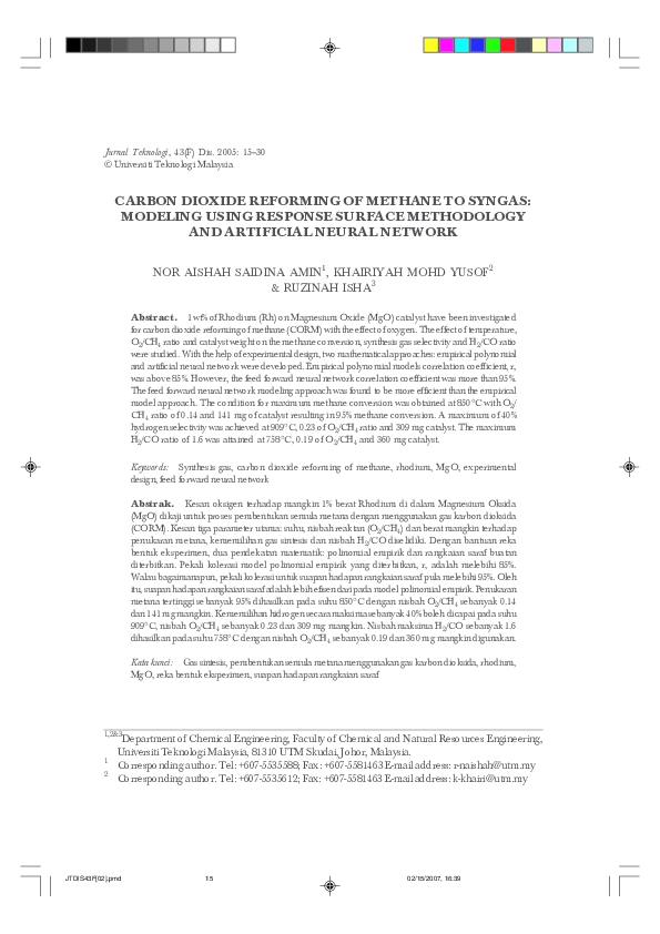 (PDF) Carbon Dioxide Reforming of Methane to Syngas: Modeling Using Response Surface Methodology ...