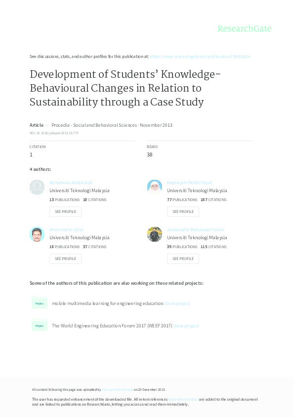 (PDF) Development of Students’ Knowledge-behavioural Changes in Relation to Sustainability ...