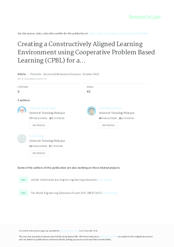 Pdf Creating A Constructively Aligned Learning Environment Using 9577