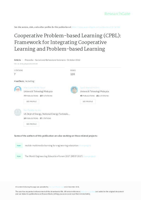Pdf Cooperative Problem Based Learning Cpbl Framework For 7151