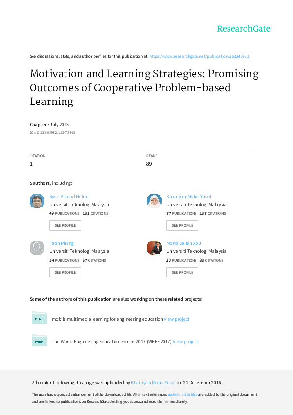 (PDF) Motivation and Learning Strategies: Promising Outcomes of ...