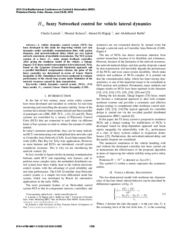 (PDF) H ∞ fuzzy Networked control for vehicle lateral dynamics