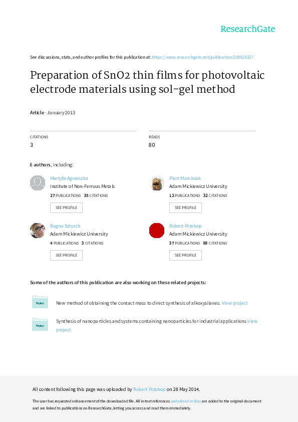 (PDF) Preparation of SnO2 thin films for photovoltaic electrode ...