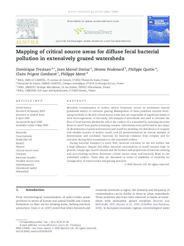 (PDF) Mapping of critical source areas for diffuse fecal bacterial ...