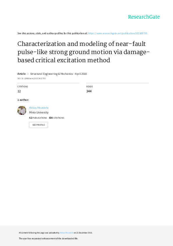 (PDF) Characterization and modeling of near-fault pulse-like strong ground motion via damage ...