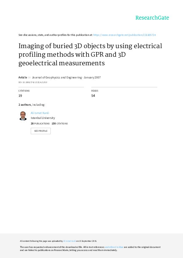 Pdf Imaging Of Buried 3d Objects By Using Electrical Profiling Methods With Gpr And 3d